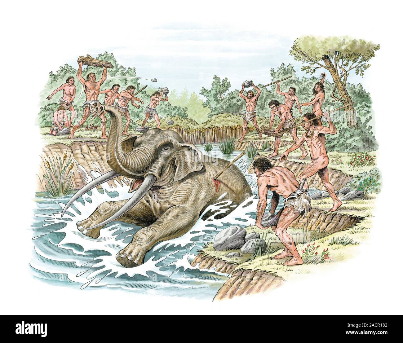 Altsteinzeit Elefanten jagen. Kunstwerke von Menschen Jagd eine ...