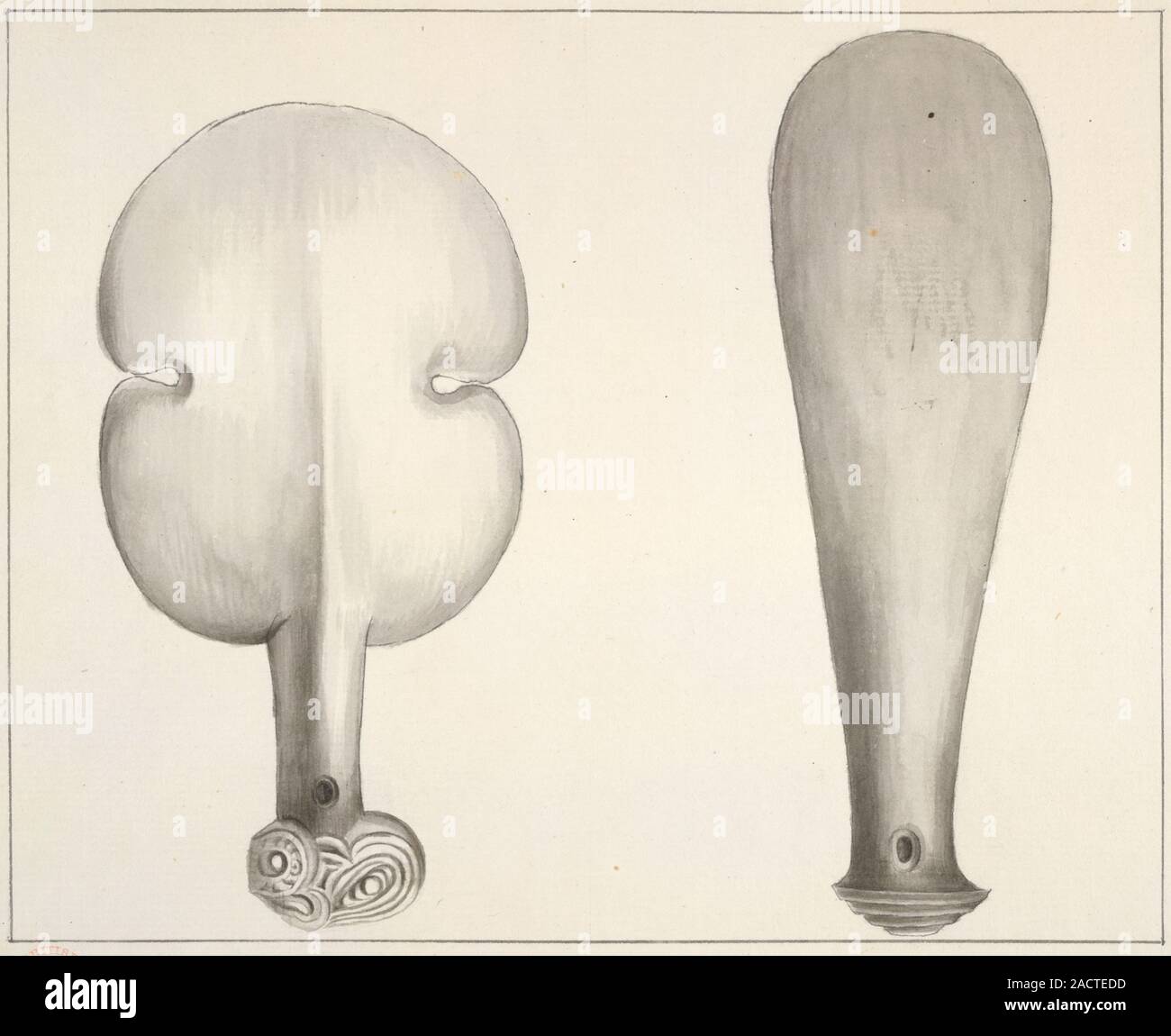 Zwei Maori Waffen, Zeichnung Nr. 25 Zwei Maori patoo patoos oder ...