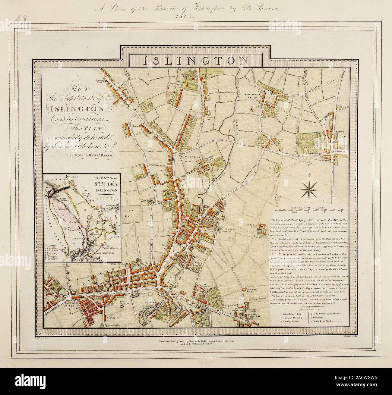 Ein Plan der Pfarrei von Islington in 1805. Mit einem kleinen Plan der ...