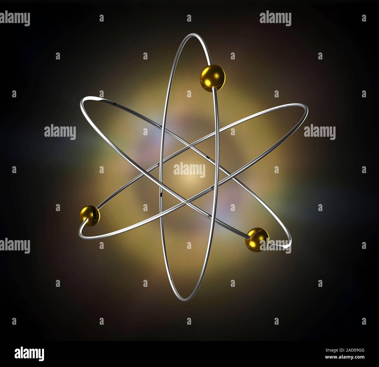 Atomare Struktur, computer Abbildung. In der Mitte des Atoms der Kern ...