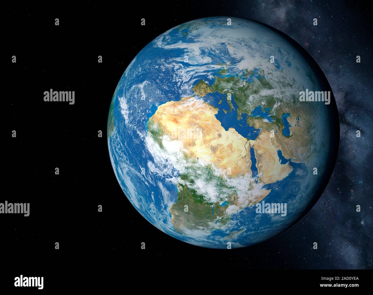 Die Erde aus dem All. Computer Bild der Erde vom Weltraum aus gesehen, zeigt Europa (oben rechts ...