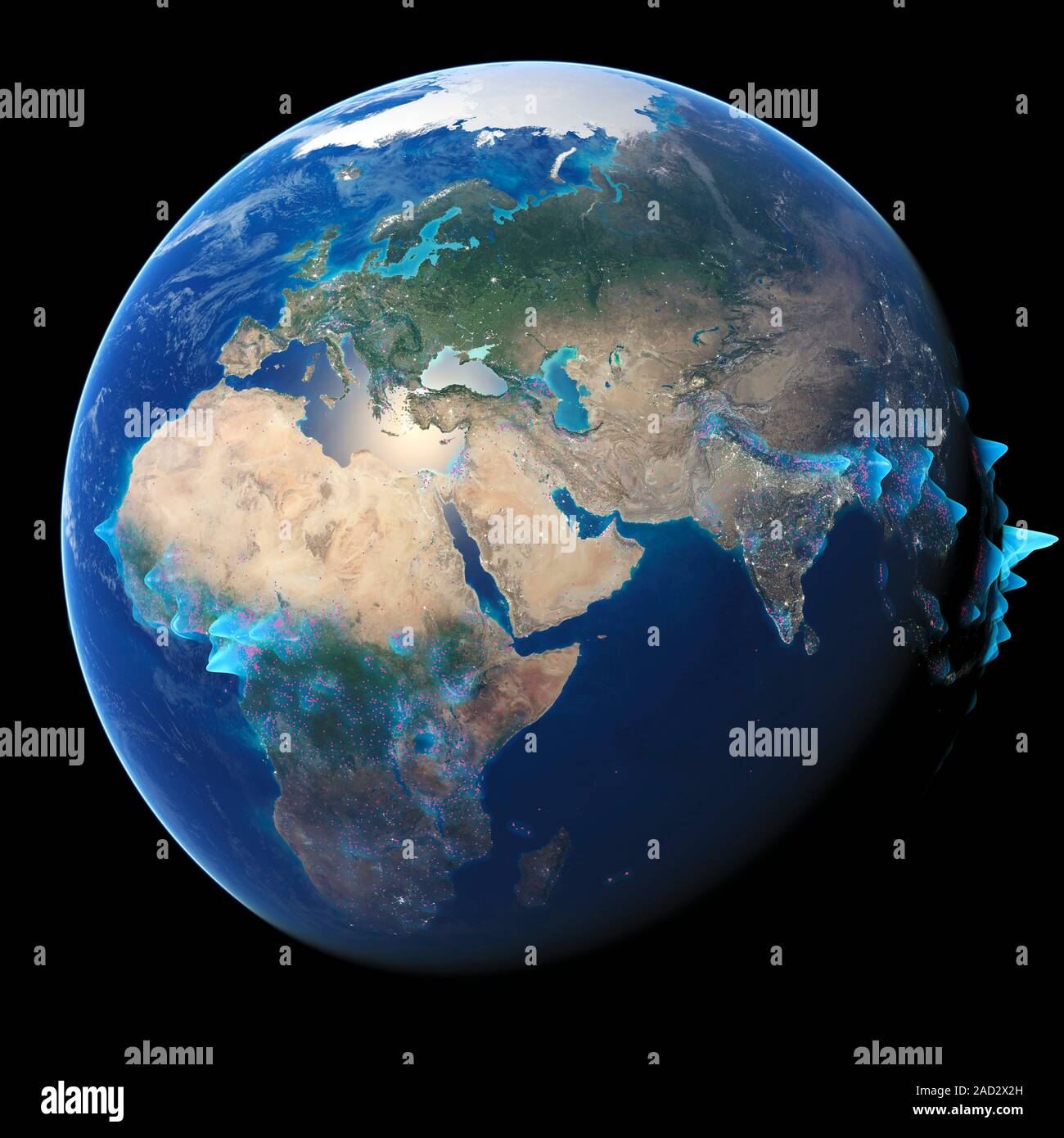Die sprachliche Vielfalt. Earth Globus und Landkarte, zentriert auf dem ...