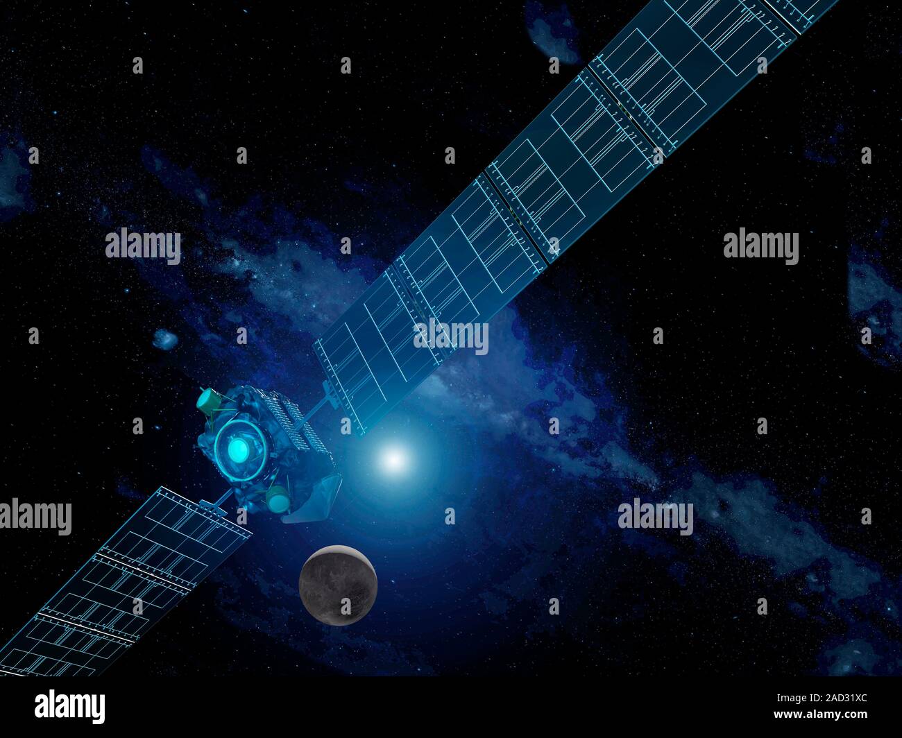Raumsonde Dawn an Ceres. Abbildung: die NASA-Raumsonde Dawn auf dem Weg ...