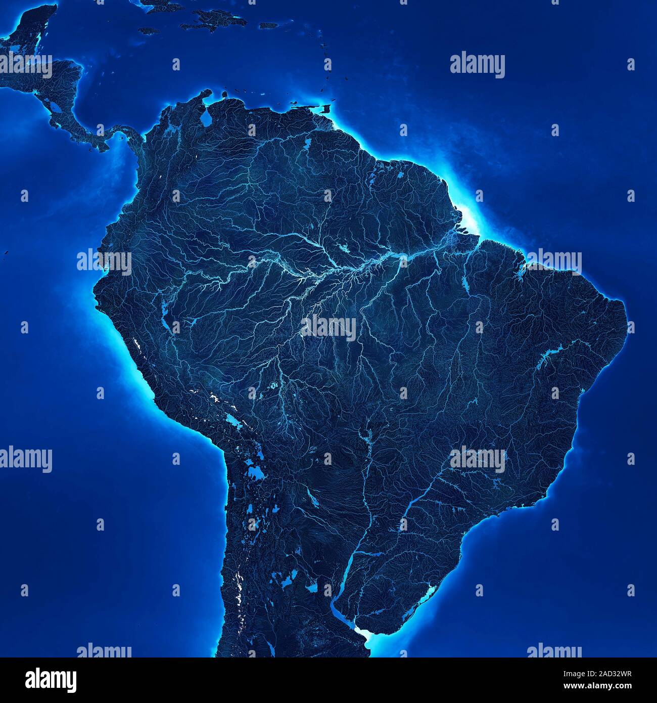 Amazon Basin hydrosphäre. Karte der zentralen und nördlichen Teilen von ...