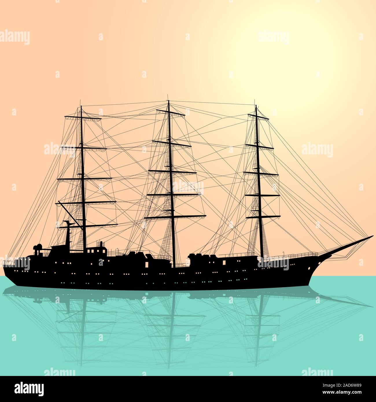Schiff Segelboot Silhouette auf weißem Hintergrund. Vector Illustration ...