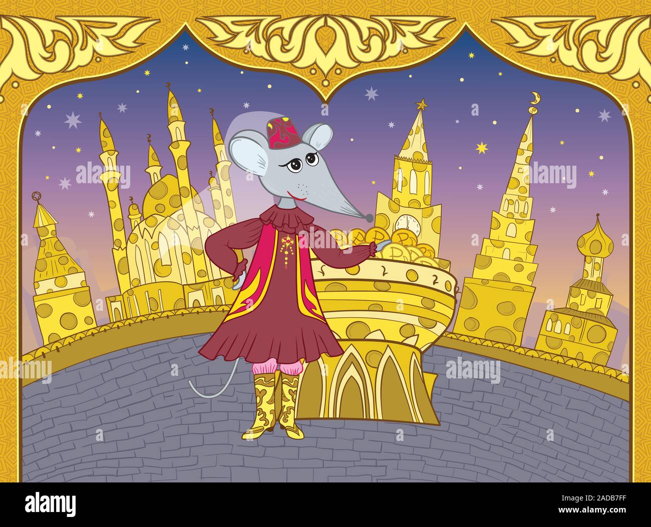 Lustige Tatar Muslim Maus Vektor Sketc Illustration Stock-Vektorgrafik ...