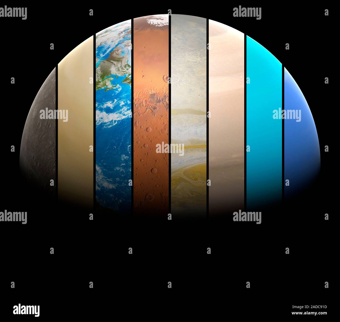 Planeten in einem, Illustration. Dieses Bild zeigt die acht großen ...