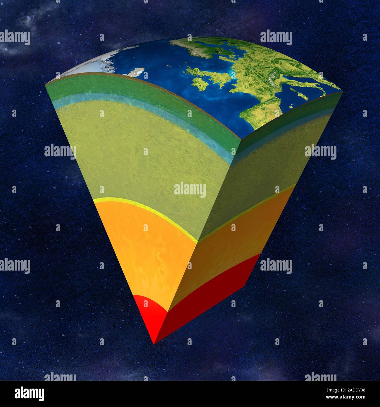 Die interne Struktur der Erde, computer Abbildung. Die Kruste ist über ...