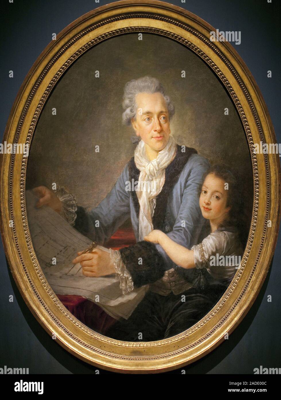 Portrait de Claude Nicolas Ledoux (1735-1814), avec sa fille Adelaide ...