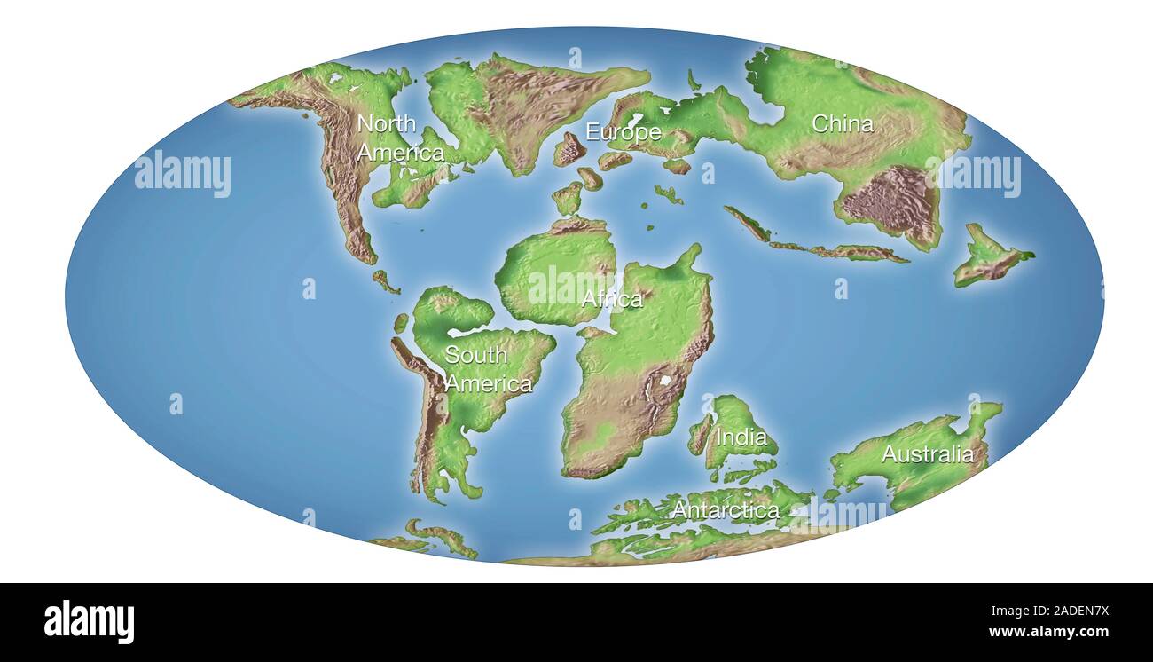 Continental Drift, 100 Millionen Jahren. Karte der Erde, die die ...