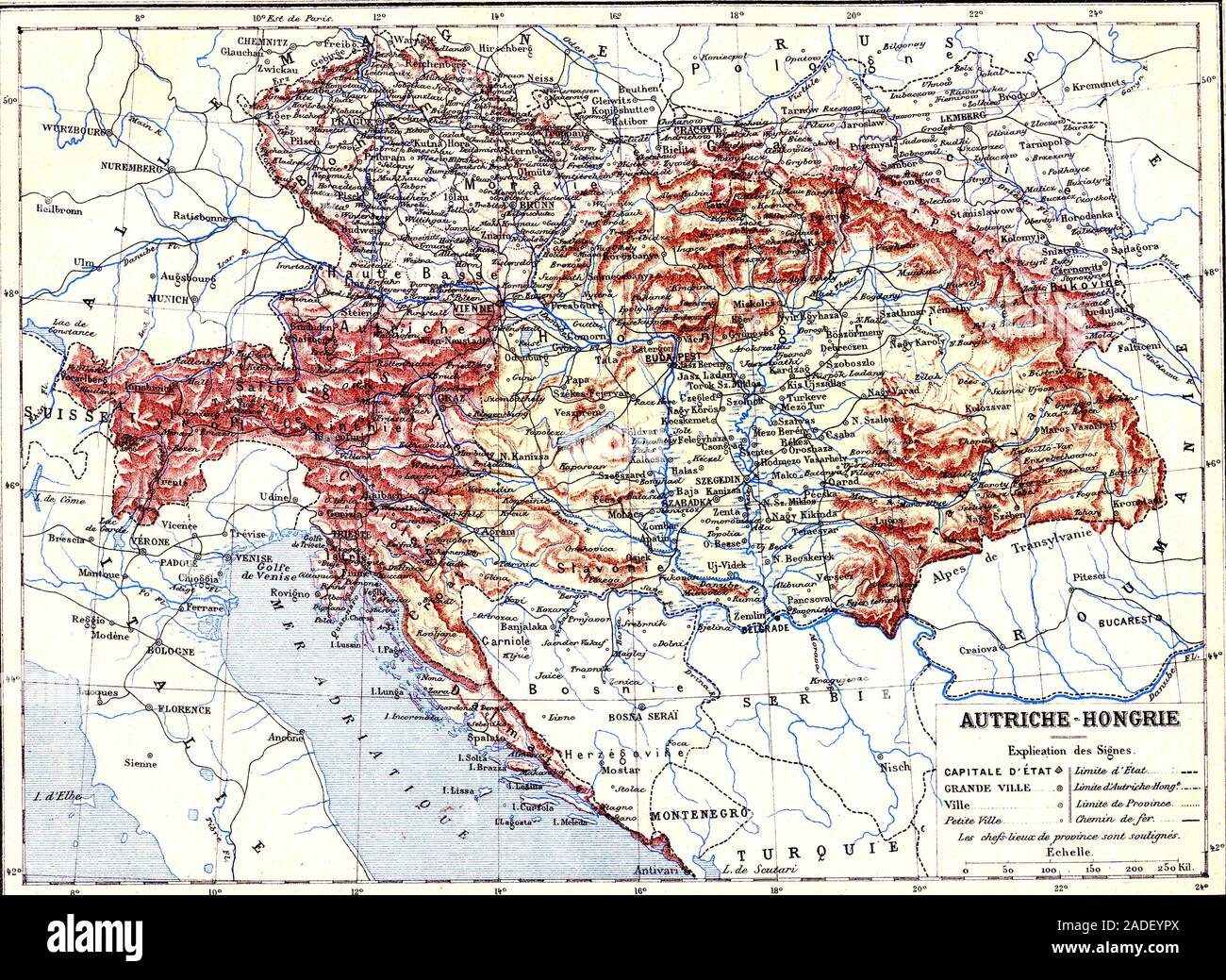 Karte von Österreich-ungarn, 1880. 19. Jahrhundert französische Karte ...