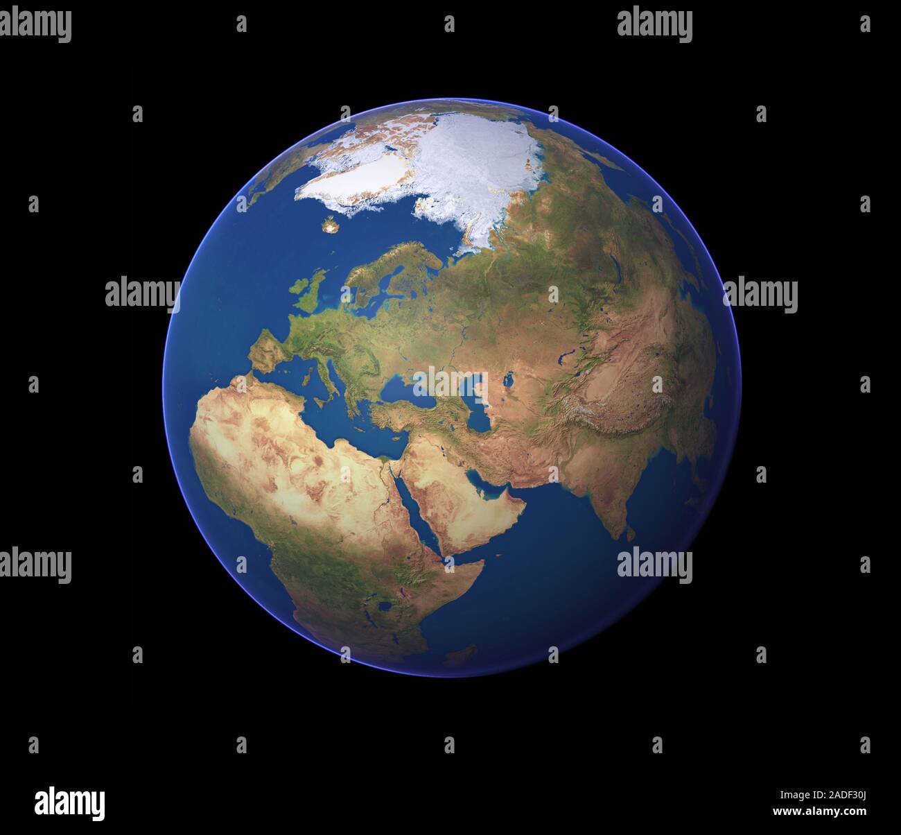Erde. Satellitenbild der Erde, zentriert auf den Nahen Osten. Norden ...