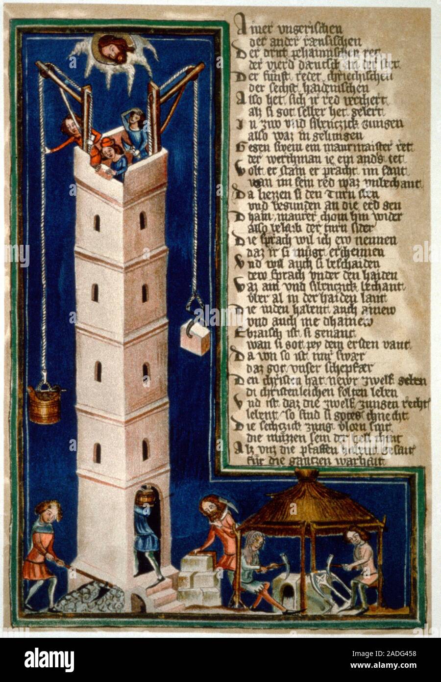 Bau des Turms von Babel. Die Genesis der jüdisch-christlichen Bibel steht, dass der Turm von ...