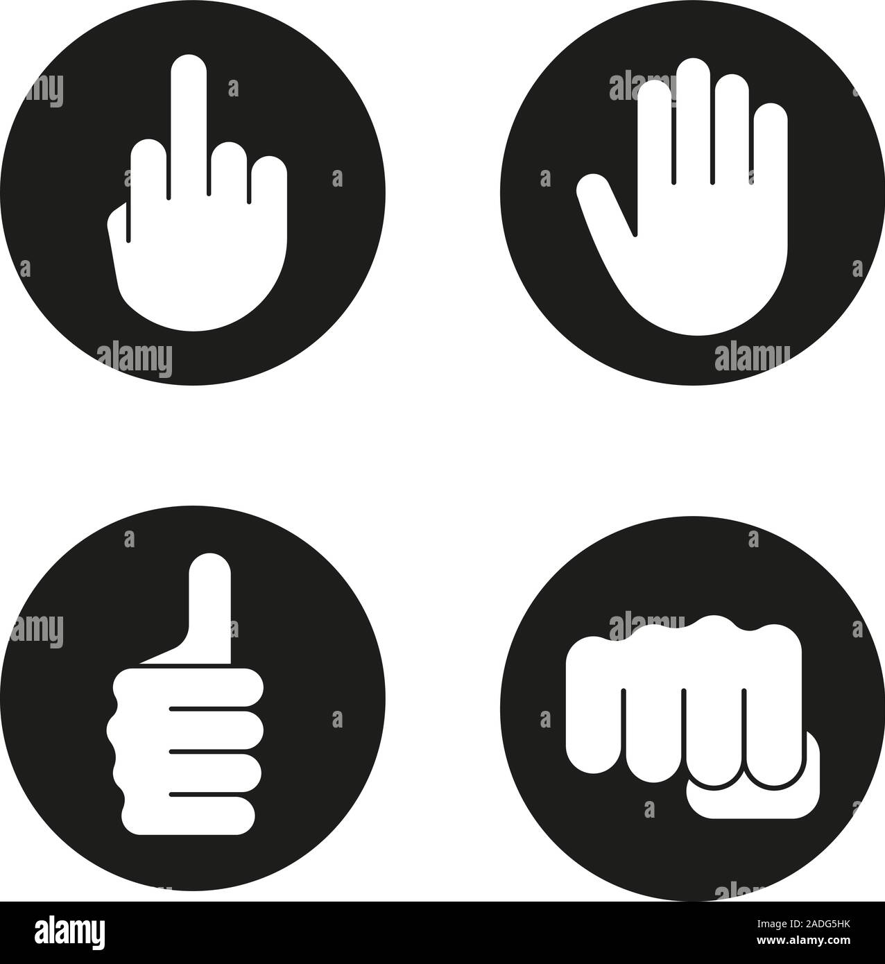 Gesten der Hand Symbole gesetzt. Mittelfinger bis, Palm, Punch, Daumen ...