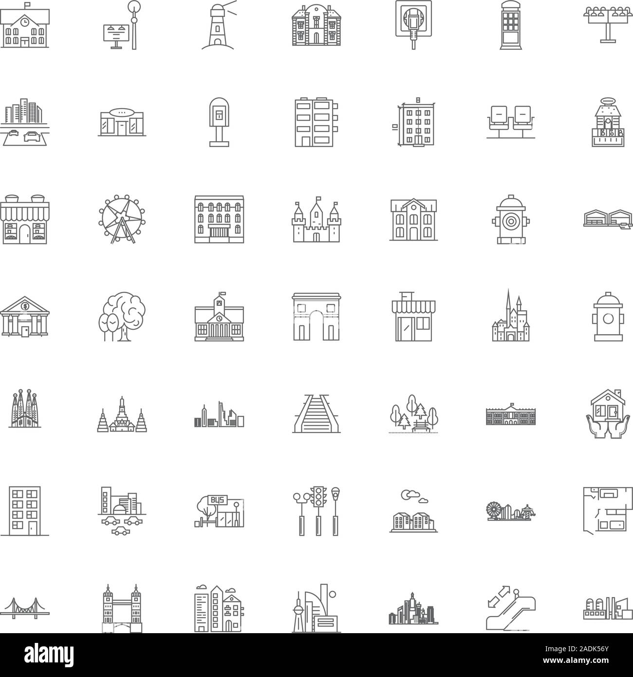 Urban City Line Symbole, Zeichen, Symbole, Vector, lineare Abbildung ...