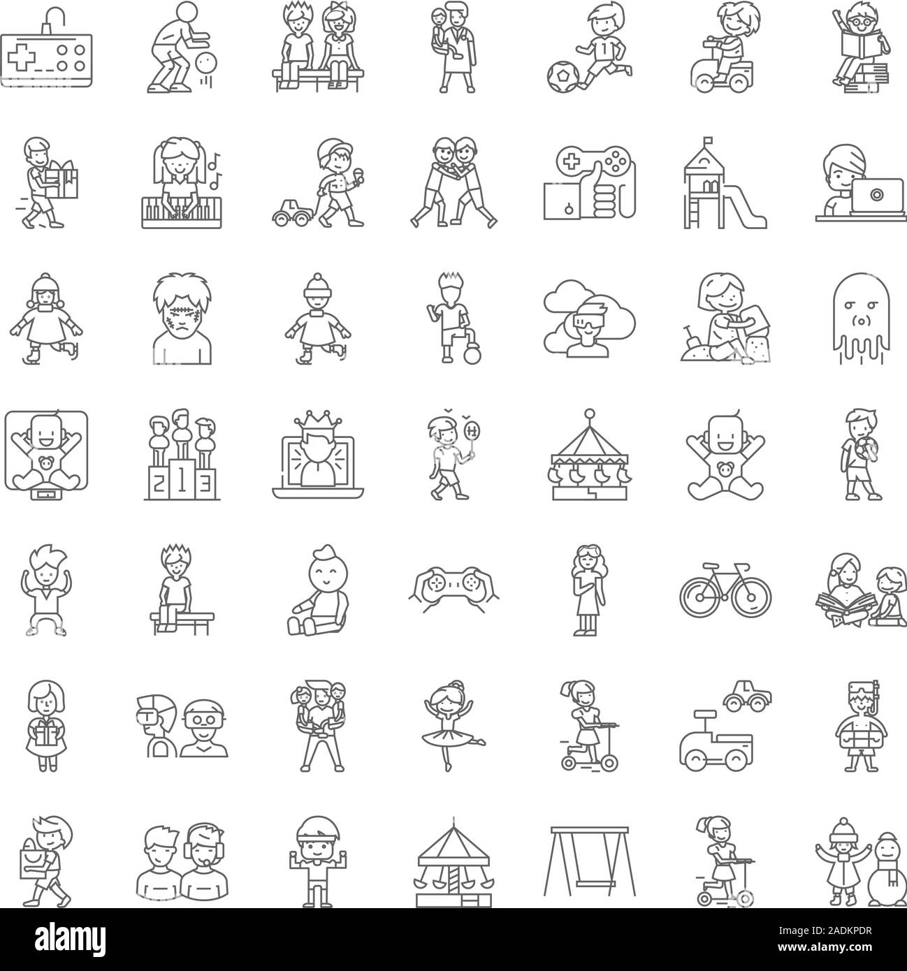 Kinder spielen Spiele lineare Symbole, Zeichen, Symbole vektorlinie ...