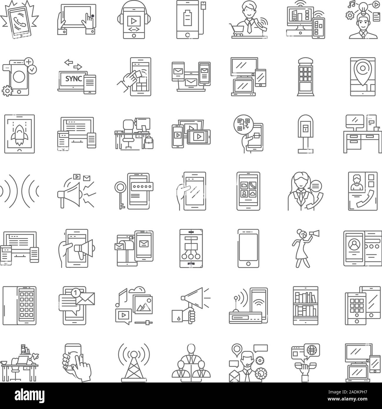 Telefon Gerät lineare Symbole, Zeichen, Symbole vektorlinie Abbildung ...