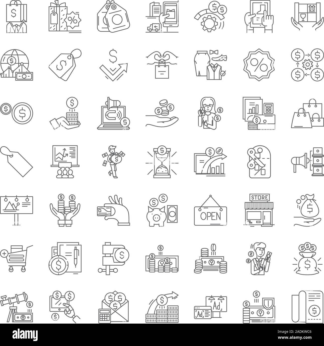 Umsatz lineare Symbole, Zeichen, Symbole vektorlinie Abbildung Stock ...