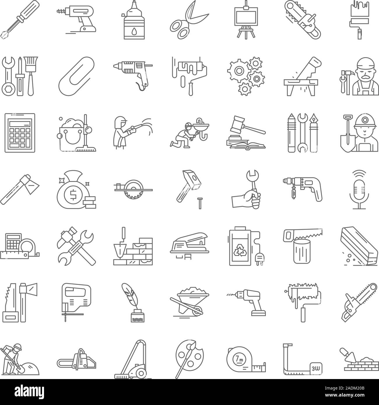 Tools lineare Symbole, Zeichen, Symbole vektorlinie Abbildung Stock ...