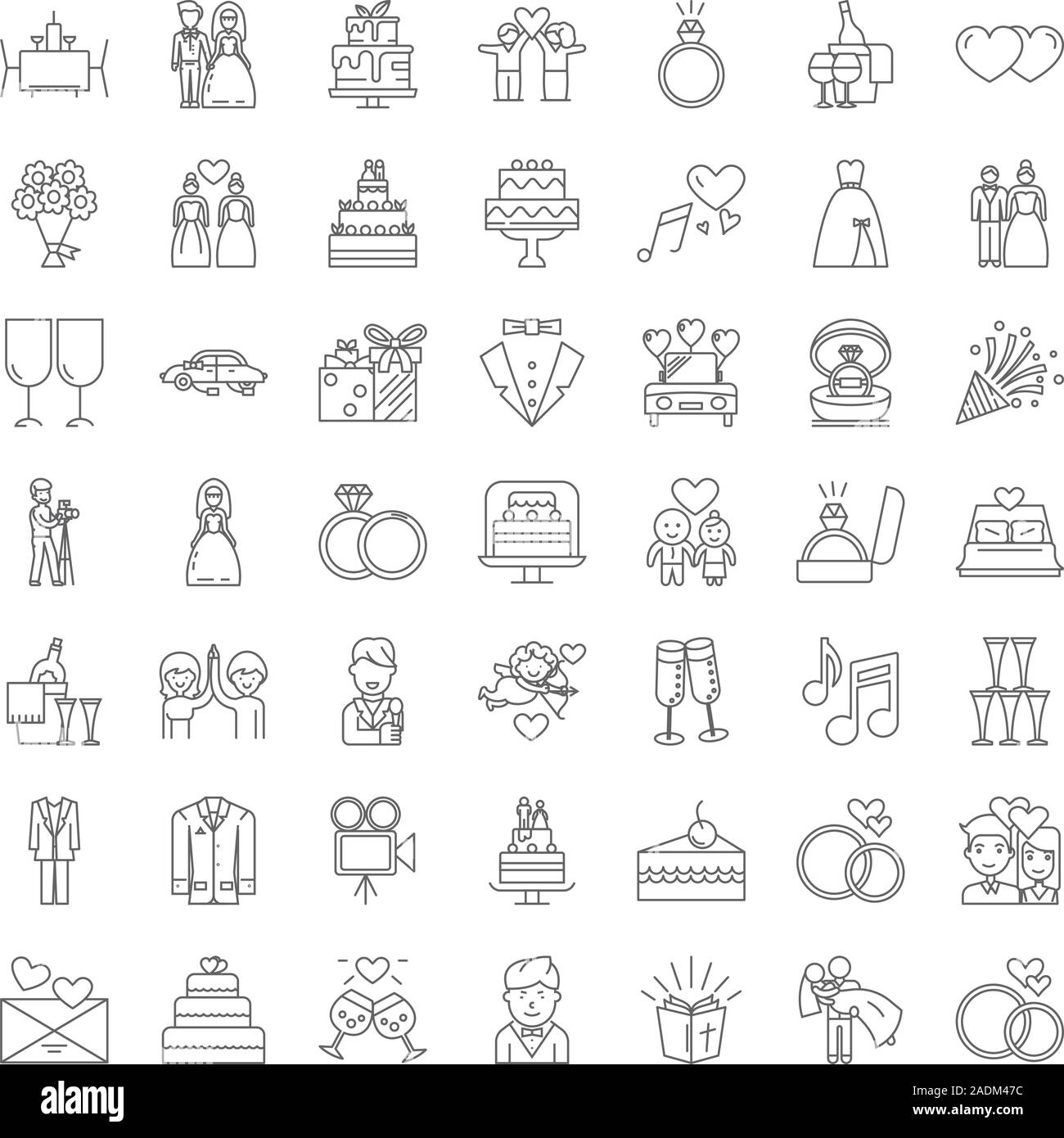 Hochzeit lineare Symbole, Zeichen, Symbole vektorlinie Abbildung Stock ...