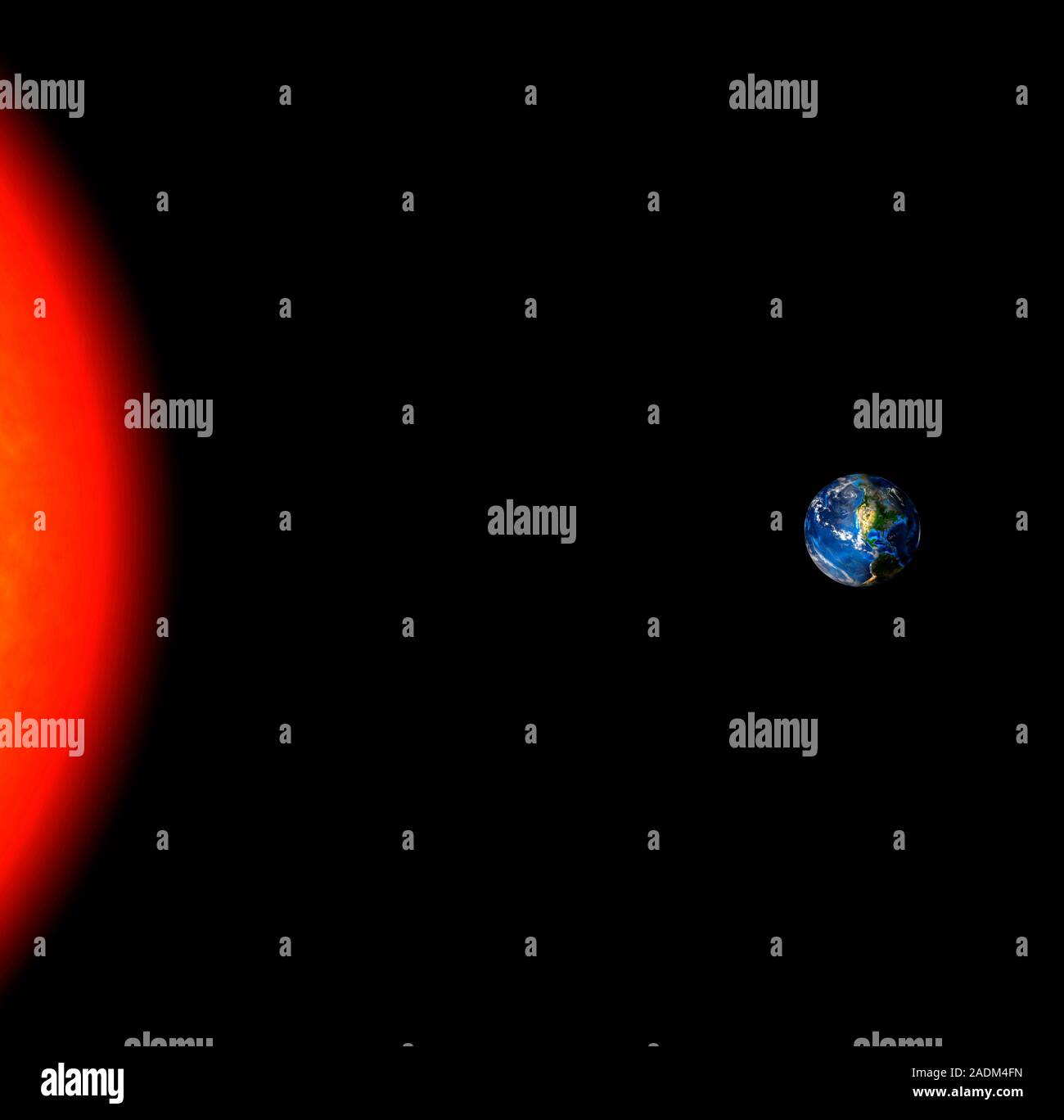 Erde und Sonne. Computer Artwork der Erde (rechts) und Sun (links). Die ...