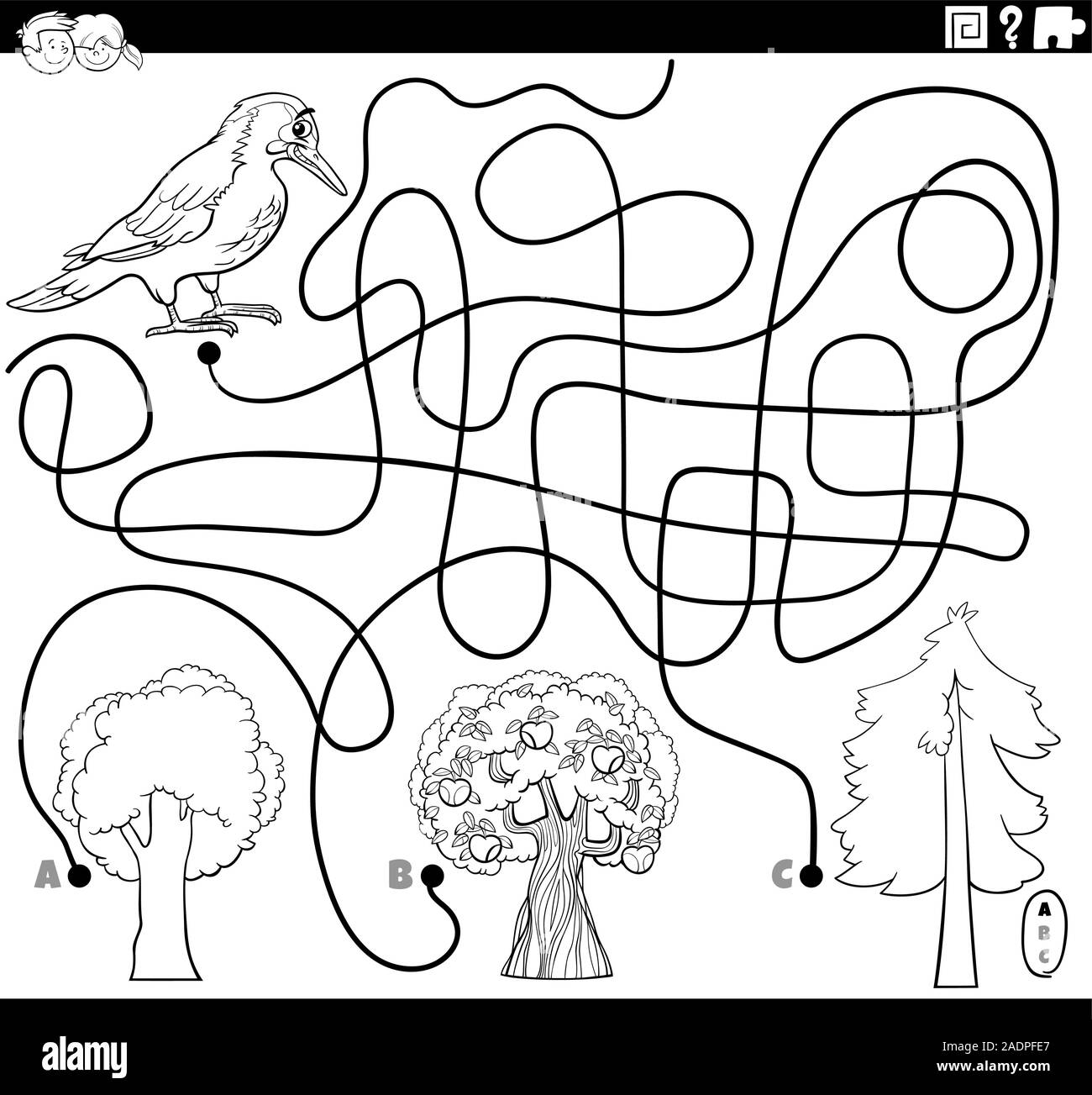 Schwarze und Weiße Cartoon Illustration von Linien Labyrinth Puzzle ...