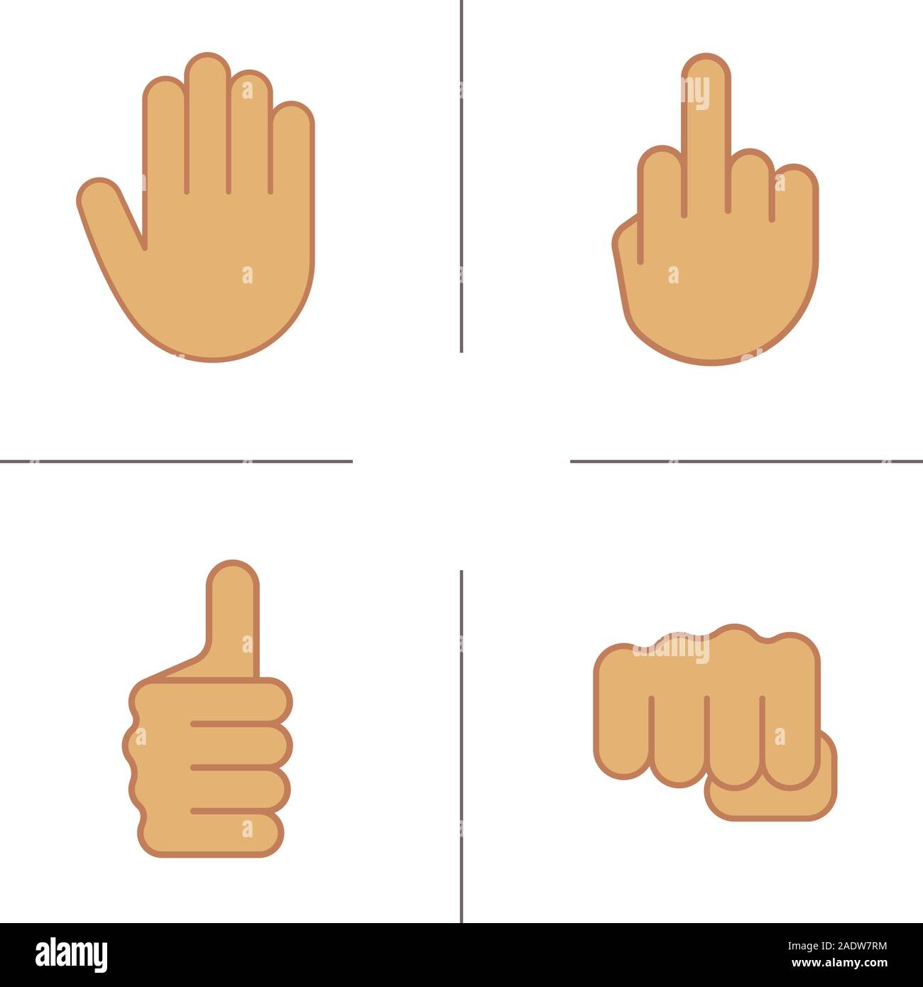 Gesten der Hand Farbe Symbole gesetzt. Mittelfinger bis, Palm, Punch ...