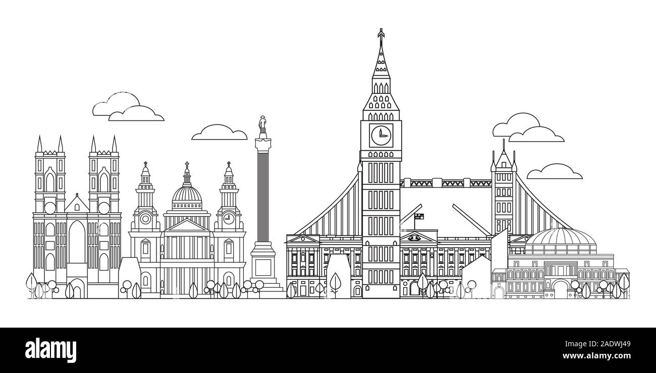 Panoramablick vektorlinie Art Illustration von Wahrzeichen von London ... Panoramablick vektorlinie Art Illustration von Wahrzeichen von London ...