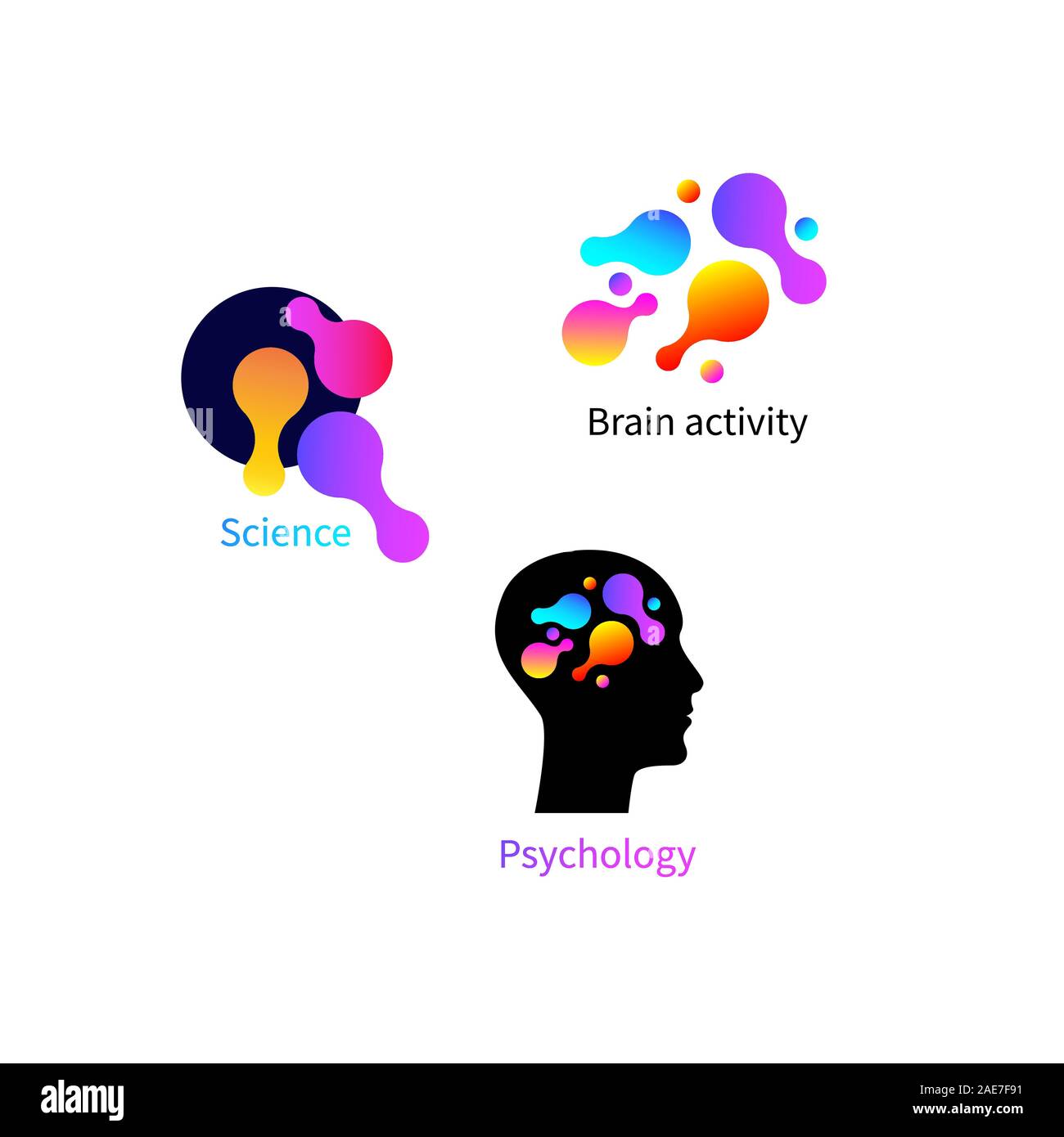 Psychologie logo, Einstellen der Aktivität des Gehirns Symbole, Vektor ...