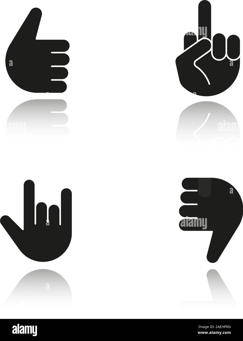 Gesten der Hand Schatten schwarze Symbole gesetzt. Daumen hoch ...