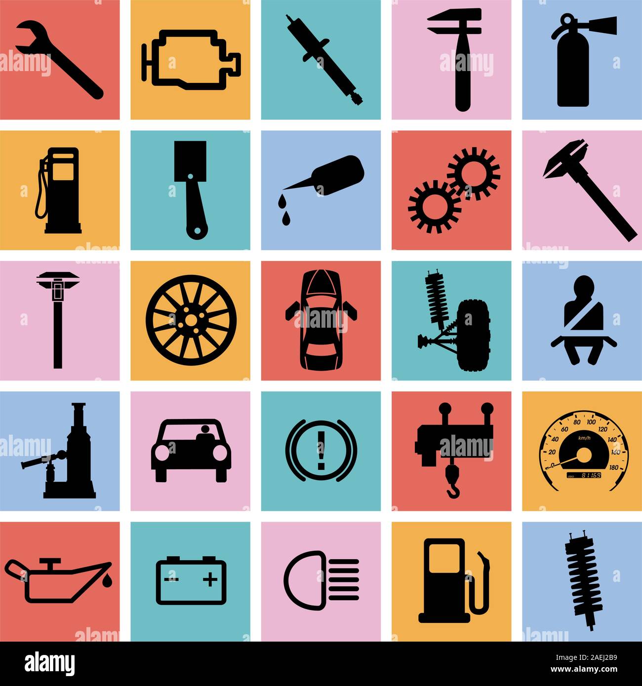 Kollektion flache Symbole. Auto Symbole. Vektor-Illustration Stock ...