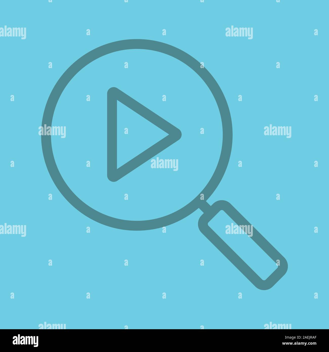 Mediendatei suchen Farbe lineare Symbol. Lupe mit Play Pfeil. Dicke ...