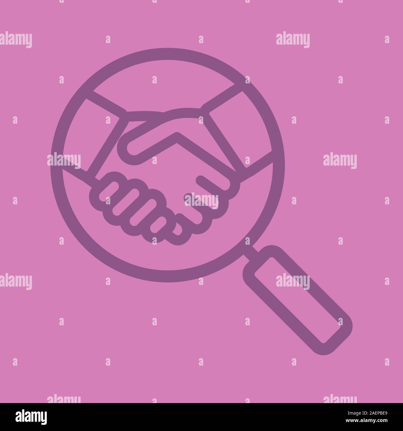Business Partner Suche lineare Symbol. Lupe mit Handschlag. Dicke Linie ...