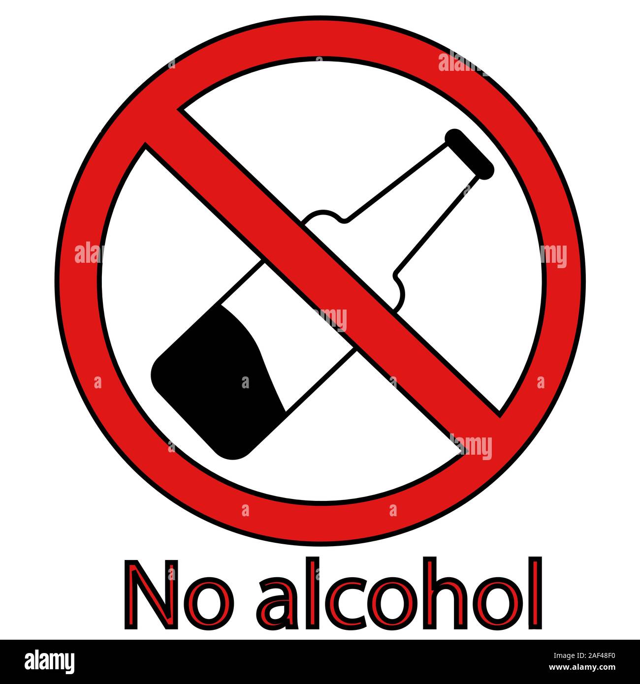 Alkohol Verbotsschild durchgestrichen Flasche. Kein Alkohol. isolierte ...