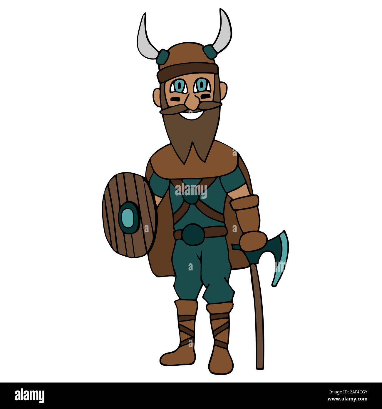 Cartoon Wikinger mit Axt, Schild und Bart. Weißem Hintergrund Vektor ...