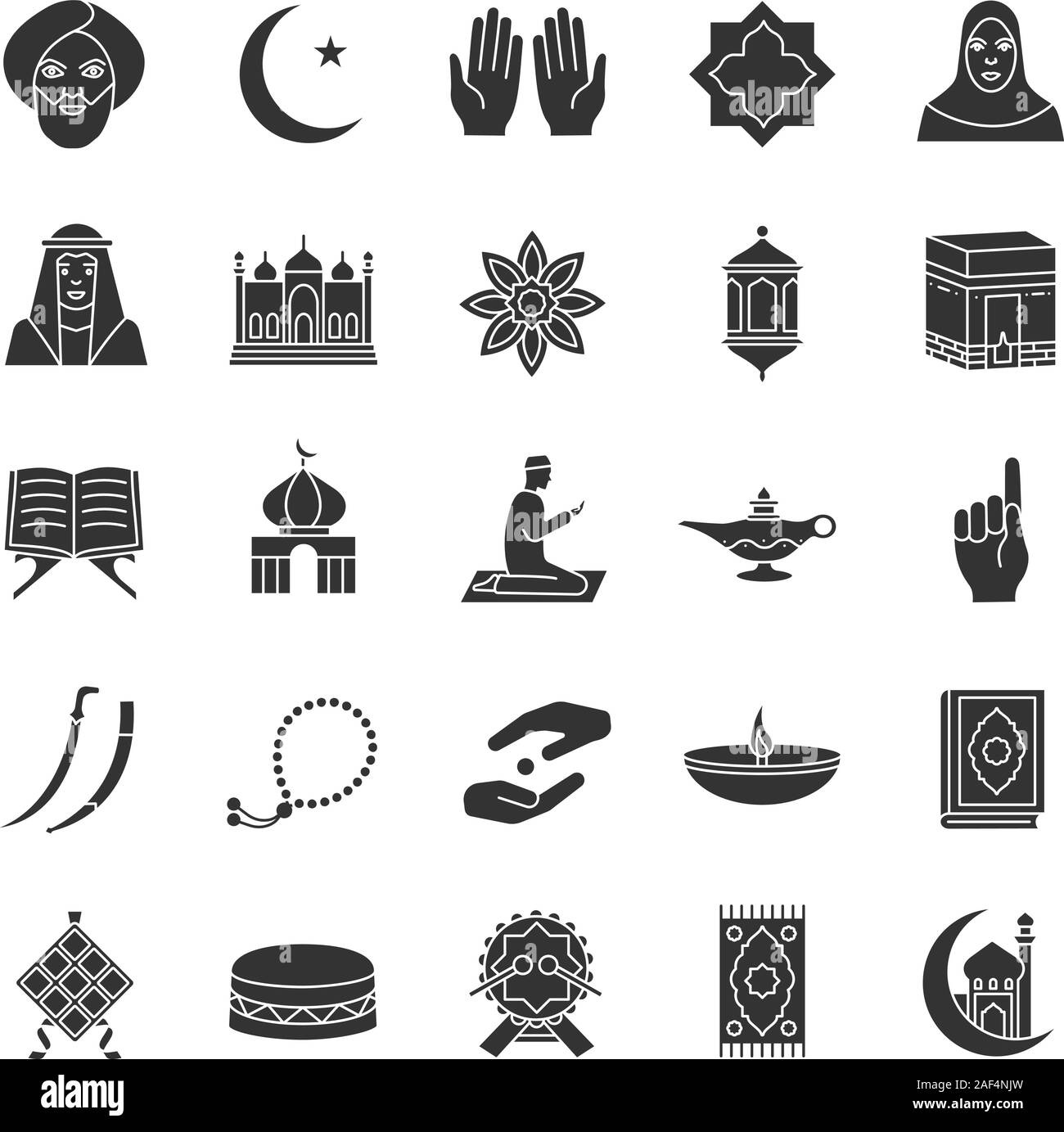 Die islamische Kultur Glyphe Symbole gesetzt. Silhouette Symbole ...