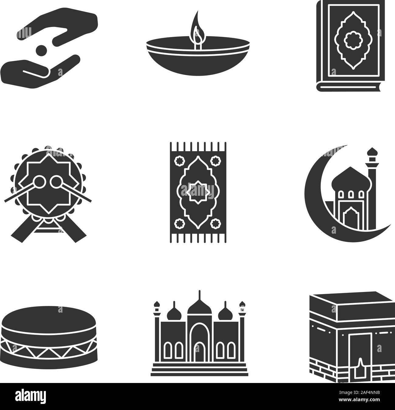 Die islamische Kultur Glyphe Symbole gesetzt. Zakat, Öllampe, quran ...