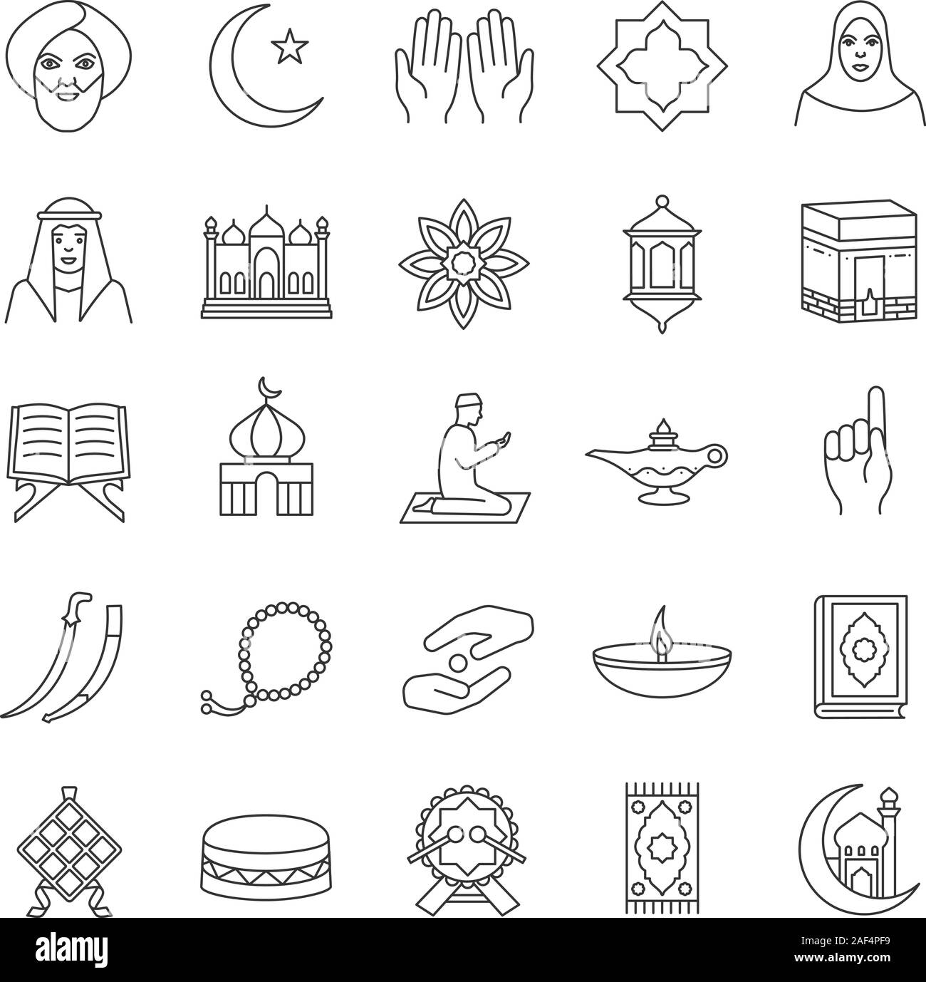 Die islamische Kultur lineare Symbole gesetzt. Thin Line Kontur Symbole ...