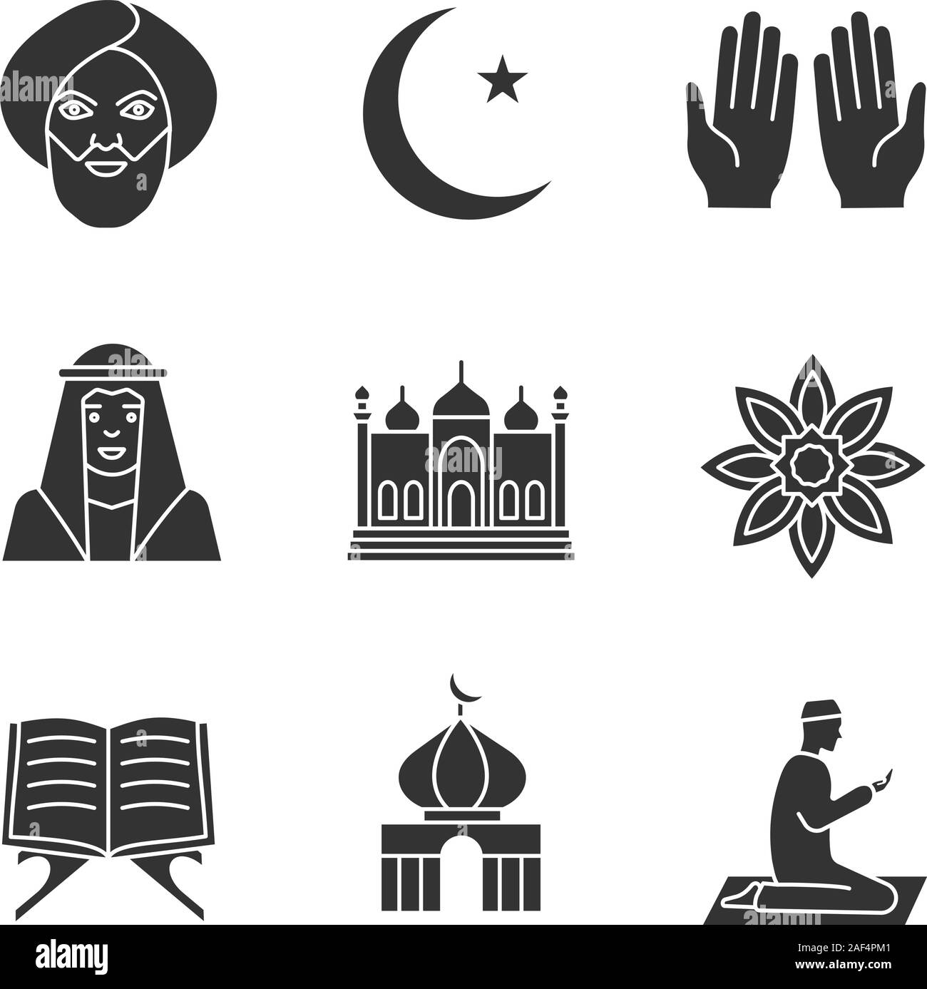 Die islamische Kultur Glyphe Symbole gesetzt. Muslimischen Mann ...