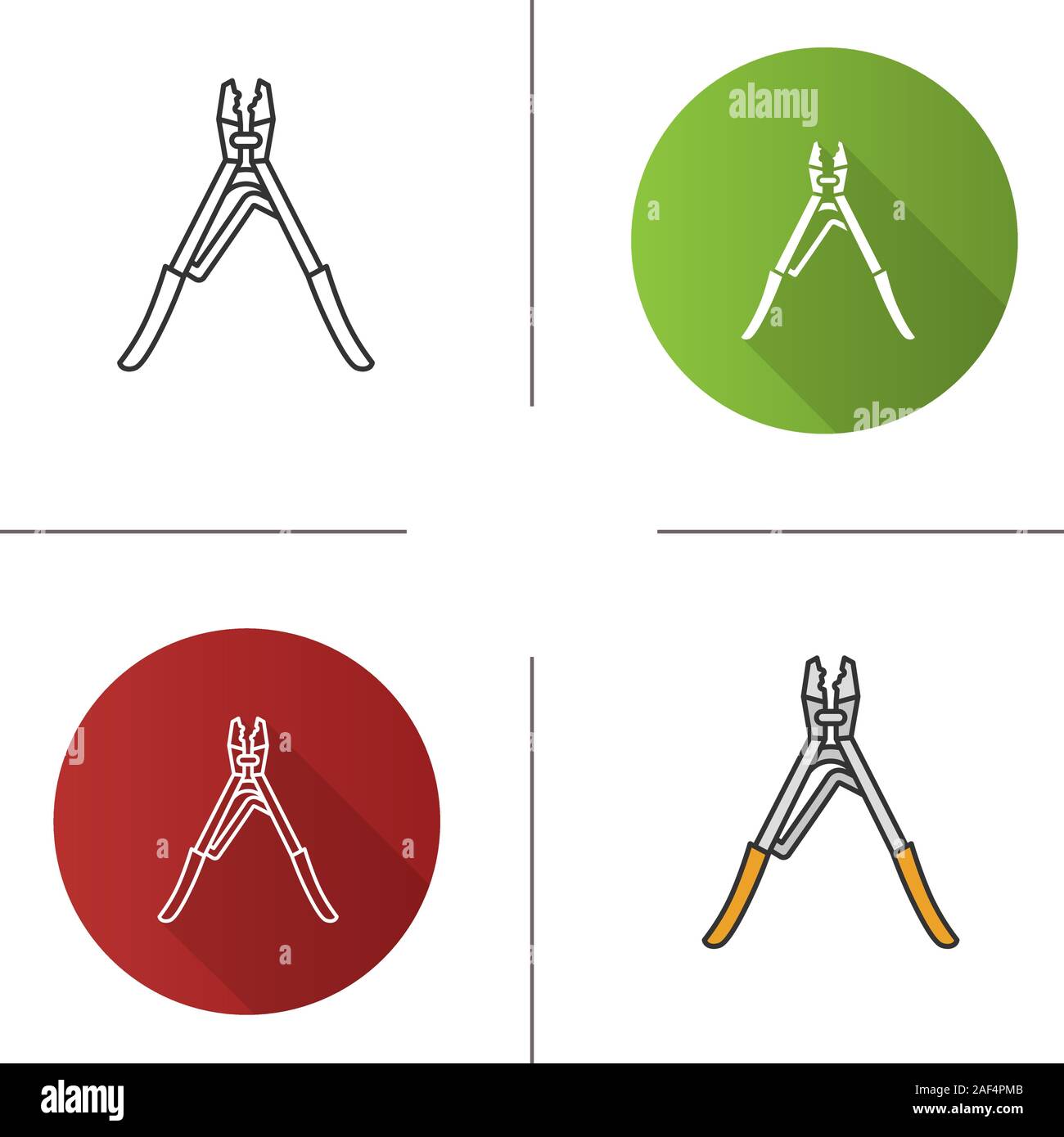 Crimpzange Symbol. Flache Bauweise, lineare und Farbe Stile. Isolierte ...