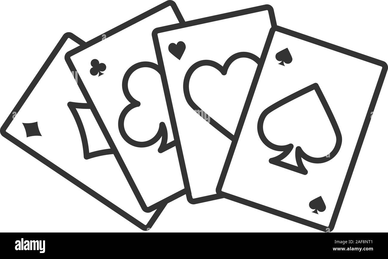 Vier Asse lineare Symbol. Karten spielen. Poker. Kare. Dünne Linie ...