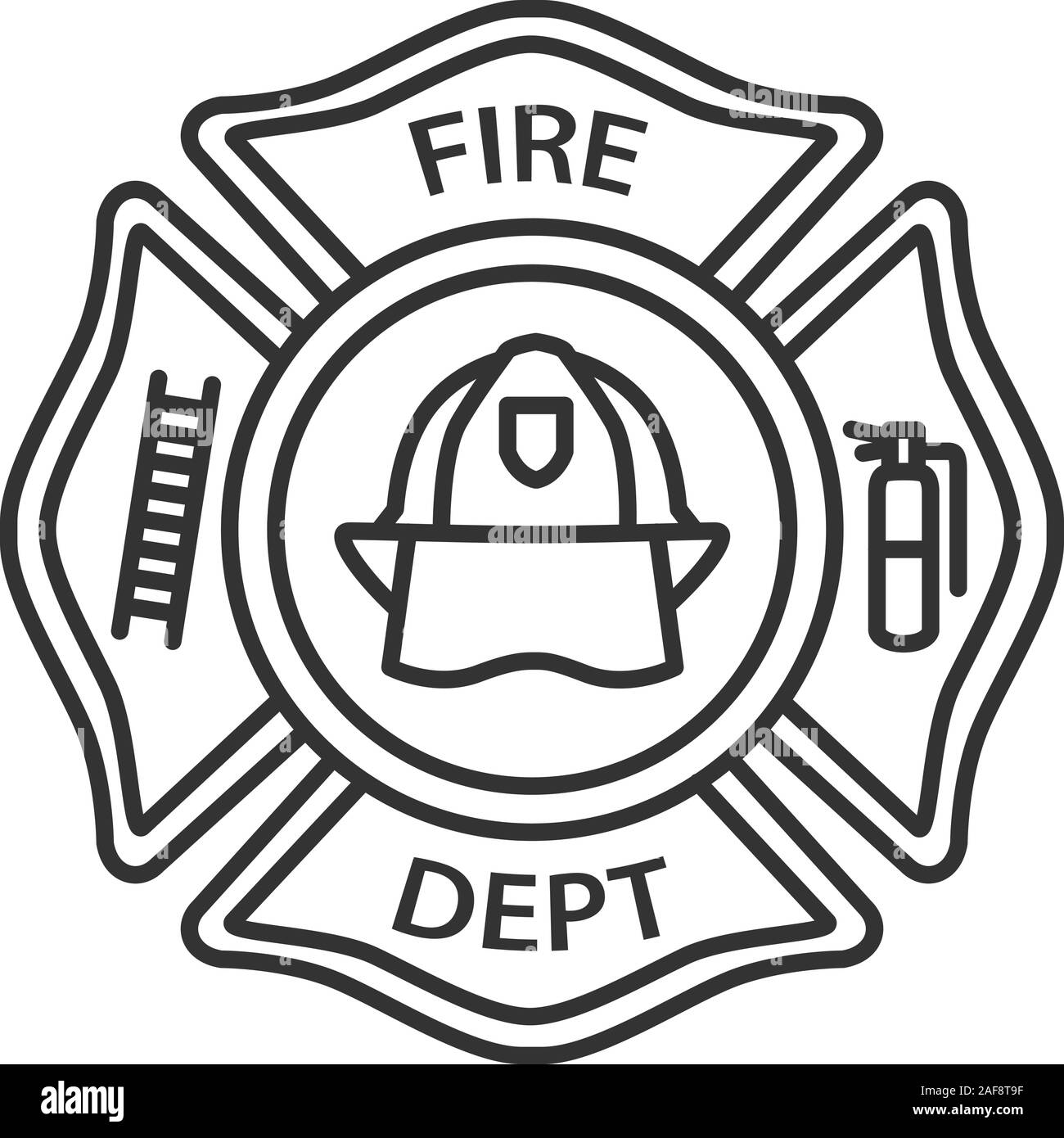 Feuerwehr Abzeichen lineare Symbol. Die Brandbekämpfung Emblem mit Helm ...