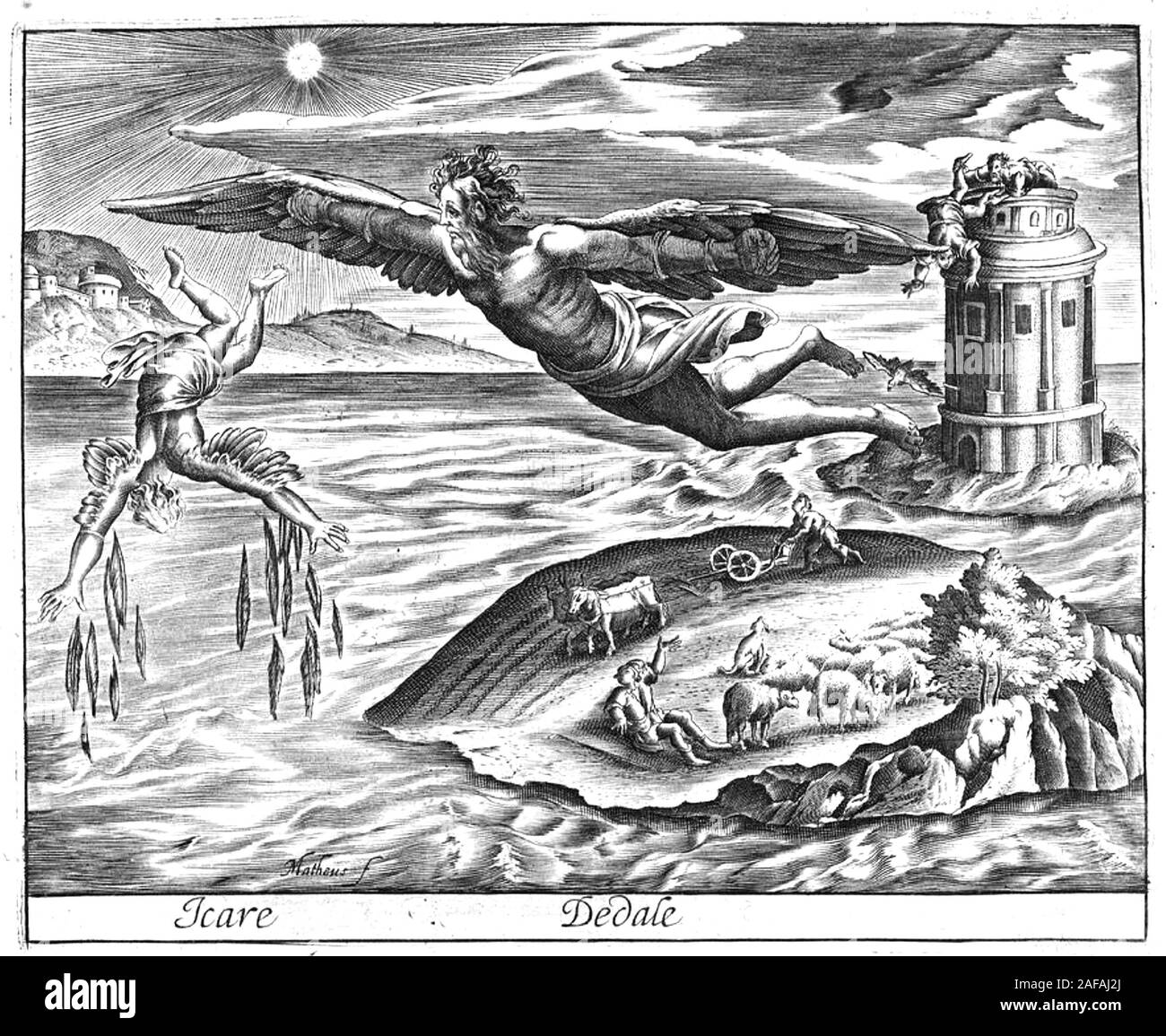 Griechische Mythologie Icarus Schwarzweiß-Stockfotos und -bilder - Alamy