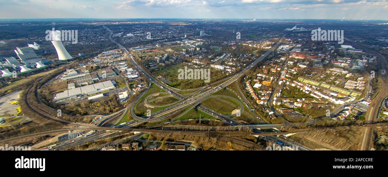 Luftbild, Autobahnkreuz Herne, Stau, Stau, Autobahn A43, Autobahn A42 ...