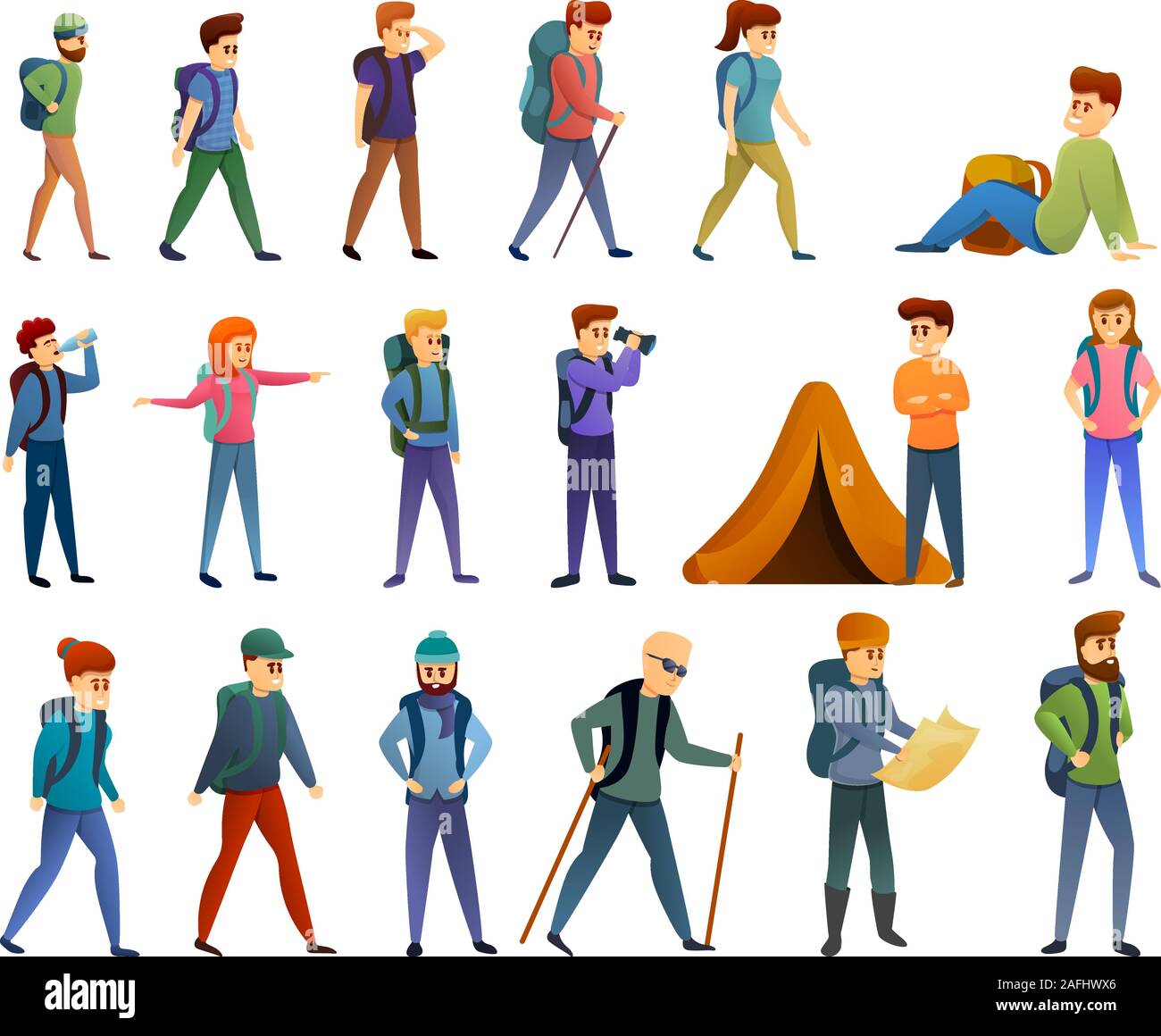 Wandern Symbole gesetzt. Cartoon von Wandern Vector Icons für Web ...