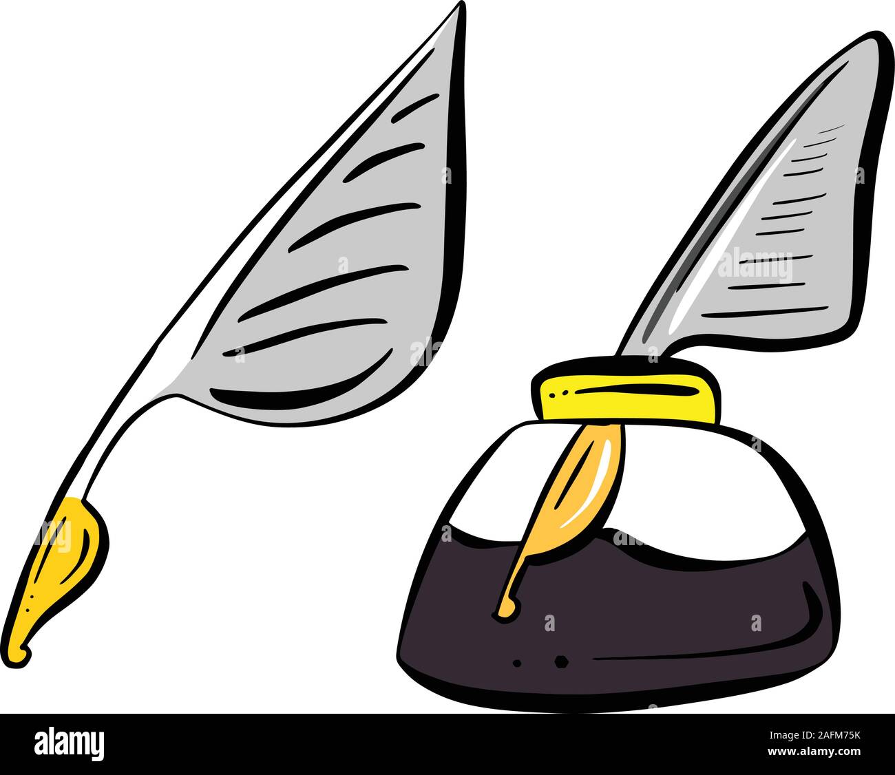 Eine Feder Tinte, Feder und Tinte Topf Cartoon Illustration Vektor für ...