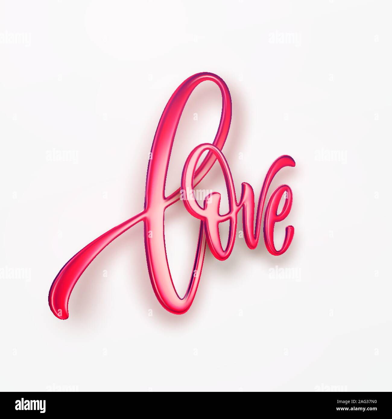 Realistische rot gold metallic Schriftzug Liebe isoliert auf weißem ...