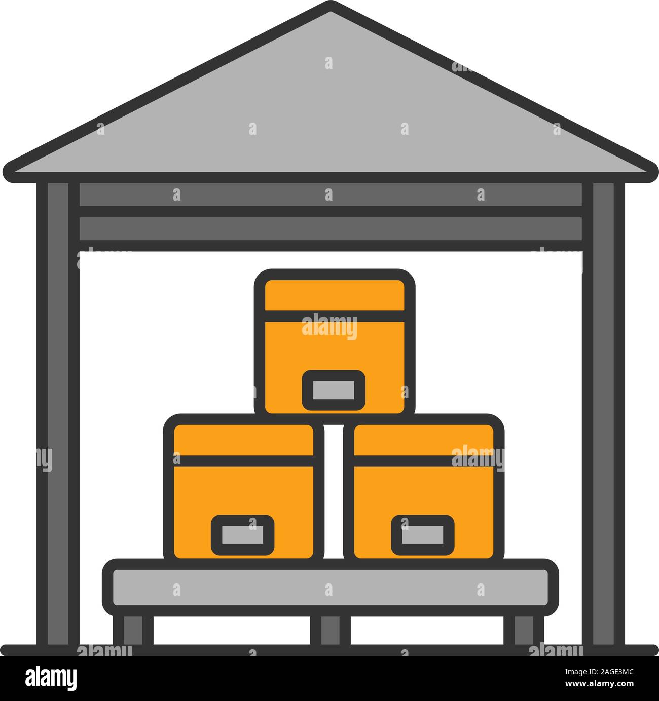 Lager Farbe Symbol. Kartons auf Palette. Pakete storage. Isolierte ...