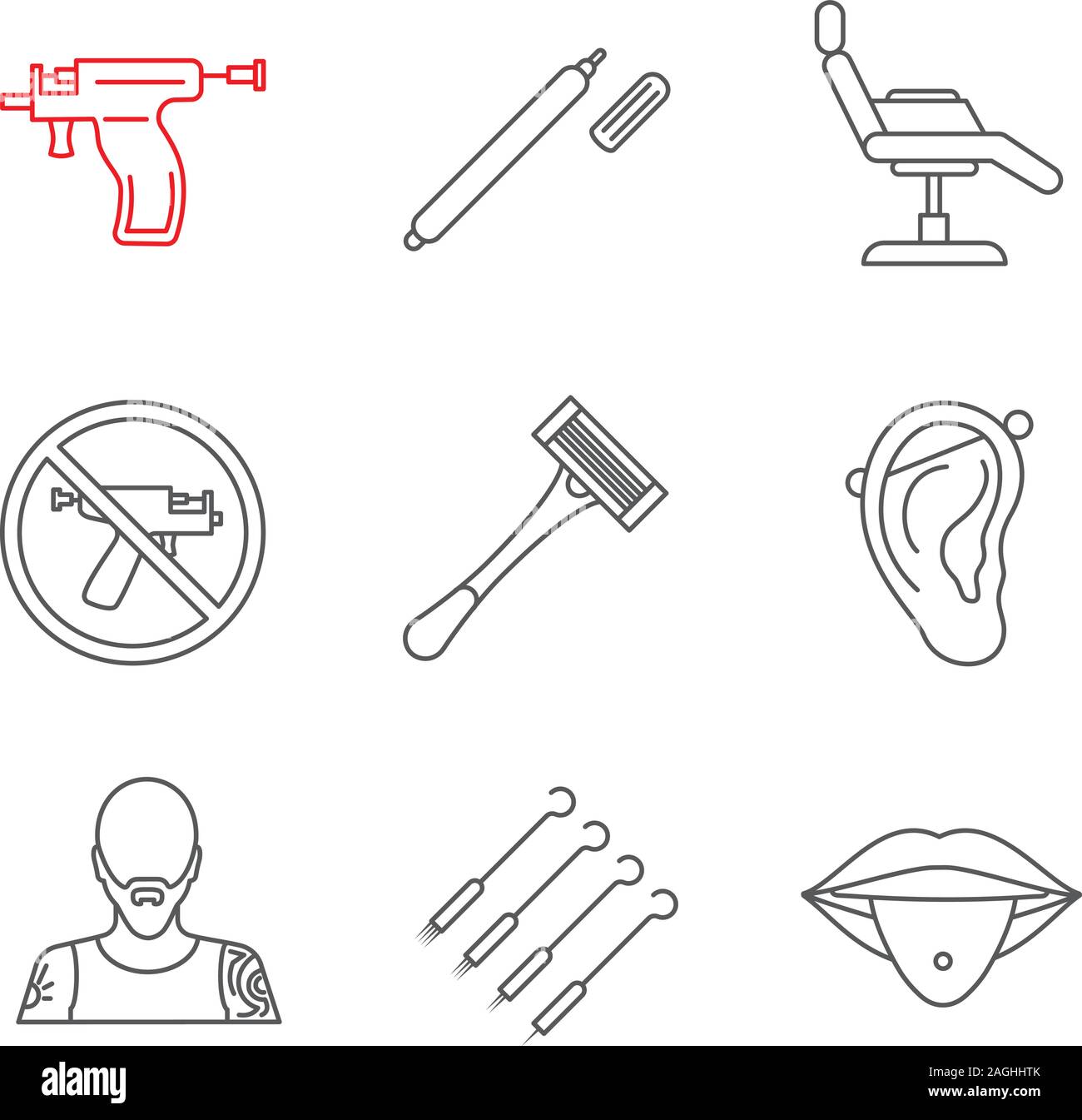 Tattoo Studio lineare Symbole gesetzt. Textmarker, Tattoo, Piercing gun ...