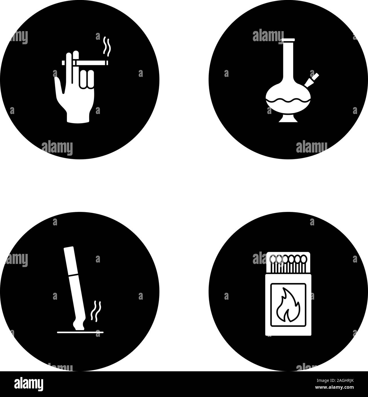 Rauchen Glyphe Symbole gesetzt. Smoker's Hand, Bong, gerodet, Zigarette ...